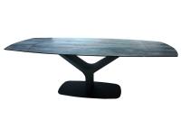 China 2.3 Meter Extension HPL Dining Table Tempered Glass Topped Heavy Duty Steel Frame for sale