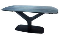 China 2.3 Meter Extension HPL Dining Table Tempered Glass Topped Heavy Duty Steel Frame for sale