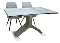 China Rectangle Extension Dining Table White Textured Top Stainless Base for sale