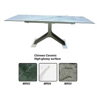 China Rectangle Extension Dining Table White Textured Top Stainless Base for sale