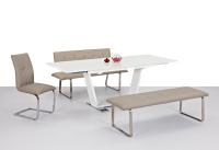 China White Painted Tempered Glass Dining Table 2.2 Meter Stainless Base for sale
