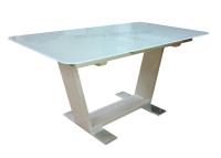 China White Painted Tempered Glass Dining Table 2.2 Meter Stainless Base for sale