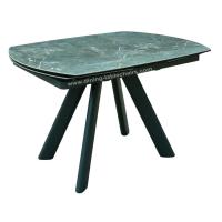 China Textured Green Glossy Ceramic Top Dining Table Tempered Glass Breezing Rotating for sale