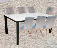 China Rectangular Fixed Dining Table Tempered Glass Topped With High Glossy Ceramic for sale