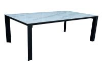 China Rectangular Fixed Dining Table Tempered Glass Topped With High Glossy Ceramic for sale