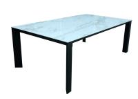 China Rectangular Fixed Dining Table Tempered Glass Topped With High Glossy Ceramic for sale