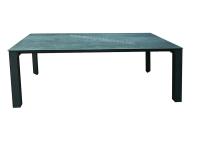 China 1.65 Meter Rectangular Glass Dining Table With Chinese Ceramic Triangular Legs for sale