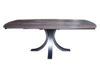 China Elegant Ceramic Top Dining Table Wood Grain Textured Top Black Leg for sale