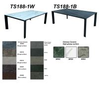 China 1.65 Meter Rectangular Glass Dining Table With Chinese Ceramic Triangular Legs for sale
