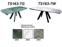 China Textured Green Glossy Ceramic Top Dining Table Tempered Glass Breezing Rotating for sale