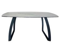 China HPL Laminated Fixed Dining Table Horsebelly 1.6 Meter Stylish Legs 8 Seats for sale