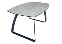 China HPL Laminated Fixed Dining Table Horsebelly 1.6 Meter Stylish Legs 8 Seats for sale