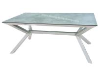 China Steady Ceramic Topped Dining Table Heavy Duty Stainless Steel Leg Oil Proof for sale