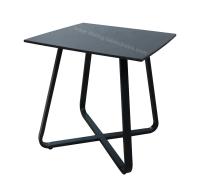China Stone Finished Stylish Corner Table Tempered Glass Black Leg Powdered Coating for sale