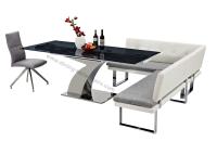 China Extension Blue Tinted Tempered Glass Dining Table 2.1 Meter Stainless Pillar for sale