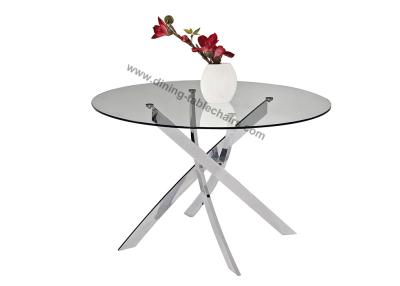 China Clear Glass Glossy Chrome Round Dining Table Dia 1.2 Meter Glossy Chromed Legs for sale