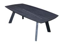 China Tempered Glass Tea Table HPL Laminated Heavy Duty Stylish Streamlined Legs for sale