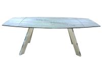 China 2.1 Meter Stainless HPL Dining Table , Modern Horsebelly Extension Dining Table for sale