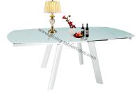 China Super White Tempered Glass Dining Table , Horsebelly Extension Dining Table for sale
