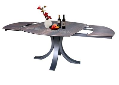China Elegant Ceramic Top Dining Table Wood Grain Textured Top Black Leg for sale