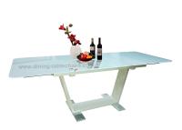 China White Painted Tempered Glass Dining Table 2.2 Meter Stainless Base for sale