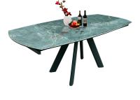 China Textured Green Glossy Ceramic Top Dining Table Tempered Glass Breezing Rotating for sale