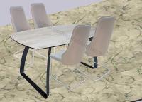 China HPL Laminated Fixed Dining Table Horsebelly 1.6 Meter Stylish Legs 8 Seats for sale