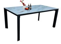 China Rectangular Fixed Dining Table Tempered Glass Topped With High Glossy Ceramic for sale