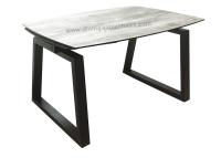 China Contemporary HPL Dining Table , Tempered Glass Horsebelly Extension Dining Table for sale