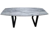 China Contemporary HPL Dining Table , Tempered Glass Horsebelly Extension Dining Table for sale