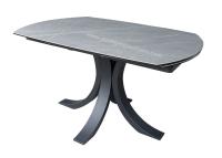 China Horsebelly Extension Dining Room Table Tempered Glass With Grey Textured Top for sale