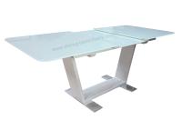 China Super White Extendable Dining Table Painted Heavy Duty Steel Leg Home Decors for sale