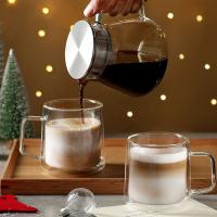 China 15oz Double Wall Insulated Glass Cappuccino Mug by CnGlass for Hot and Cold Beverages for sale