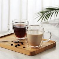 China Double Wall Borosilicate Glass Coffee Cup with HANDGRIP Microwave Safe and HANDMADE for sale