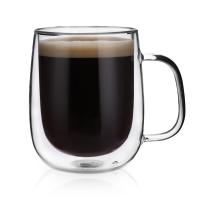 China 15.2oz Lead Free Double Wall Cappuccino Glass Mug for Hand Blown Craft and Insulation for sale