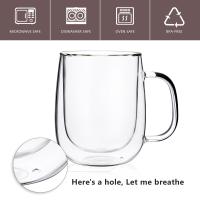China 15.2oz Lead Free Double Wall Cappuccino Glass Mug for Hand Blown Craft and Insulation for sale