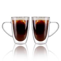 China CnGlass Double Layer Drinking Glass Cup with Heat Resistant Borosilicate and HANDGRIP for sale