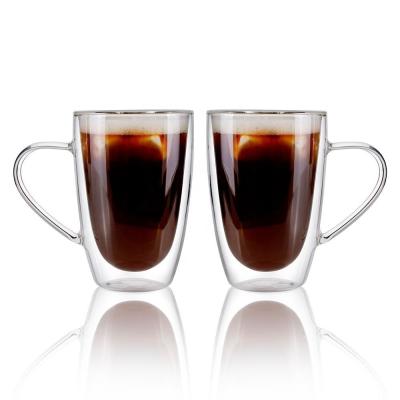 China CnGlass Double Layer Drinking Glass Cup with Heat Resistant Borosilicate and HANDGRIP for sale