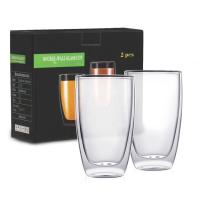 China CnGlass Clear Drinking Glass Cup Handmade Insulated Borosilicate Double Wall 400ML/13.5oz for sale