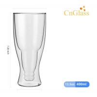 China Cold Insulated Borosilicate Double Wall Glass Dishwasher Safe Beer Wine Glass Cup 13.5oz for sale