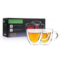 China CnGlass 8oz. Tea Cup Double Wall Borosilicate Glass Coffee Espresso Cups Mug With Handle for sale