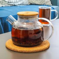 China Drinkware Type Coffee Tea Sets CnGlass Glass Tea Pot with Candle Heating and Bamboo Lid for sale