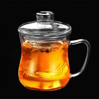 China Cute Design Style CnGlass 300ml Glass Tea Cup With Infuser And Lid For Business Gift for sale