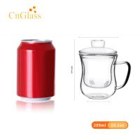 China Cute Design Style CnGlass 300ml Glass Tea Cup With Infuser And Lid For Business Gift for sale