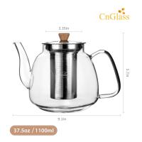 China CnGlass Clear Tea & Coffee Glass Kettle Stovetop Safe Tea Pot set Borosilicate glass resistant teapot with  infuser for sale