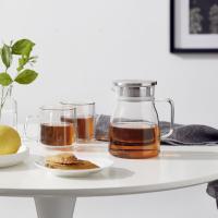 China 800ml Heat Resistant Kitchen Glass Filter Pitcher for Serving Tea and Other Beverages for sale