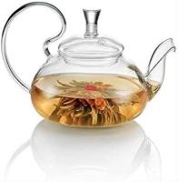 China CnGlass 800ml high quality stovetop safe  mouth blow Double wall Borosilicate  glass flower tea pot for sale
