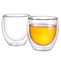 China CnGlass Glass Tea Cup Double Wall Wholesale Glass Cups For Milk Borosilicate Insulated Glass Coffee Mugs No Handle Set Of 2 for sale