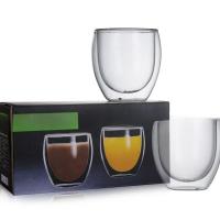 China CnGlass Glass Tea Cup Double Wall Wholesale Glass Cups For Milk Borosilicate Insulated Glass Coffee Mugs No Handle Set Of 2 for sale