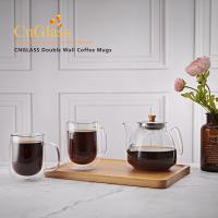 China CnGlass 12oz. lead free high borosilicate hand blown thermal double wall clear insulated glass mug with bamboo lid for sale